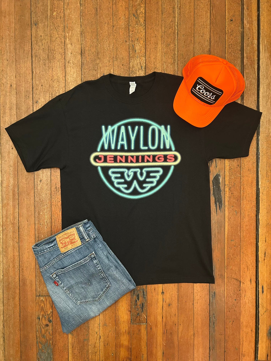 Waylon Jennings Neon Sign T-Shirt – Gold Dogs